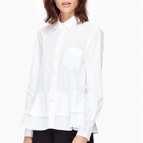 kate spade | Tops | Kate Sapde Button Down Poplin Ruffle Blouse | Poshmark